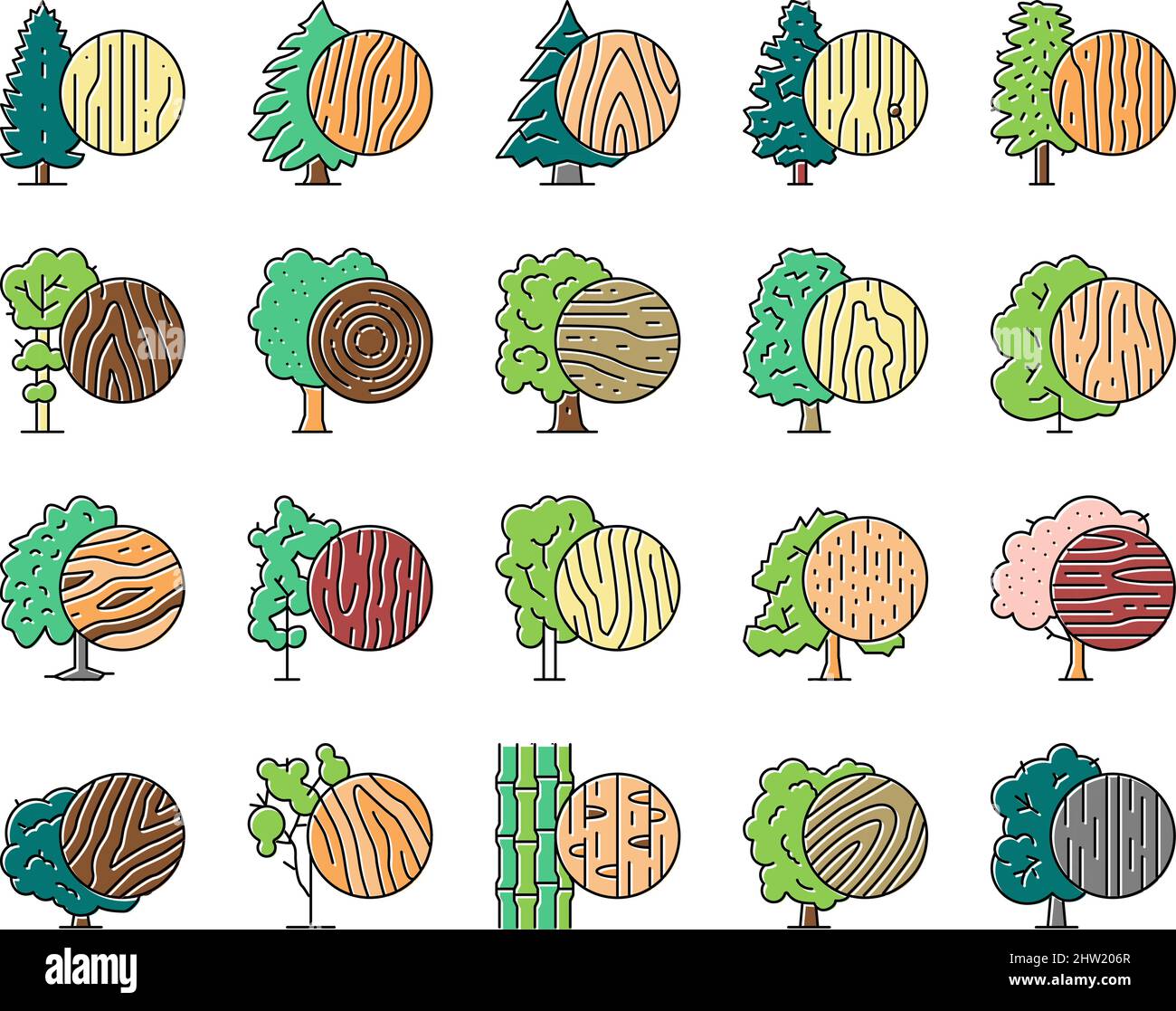 Wood Land Growth Natural Tree Icons Set Vector Stock Vector Image & Art ...