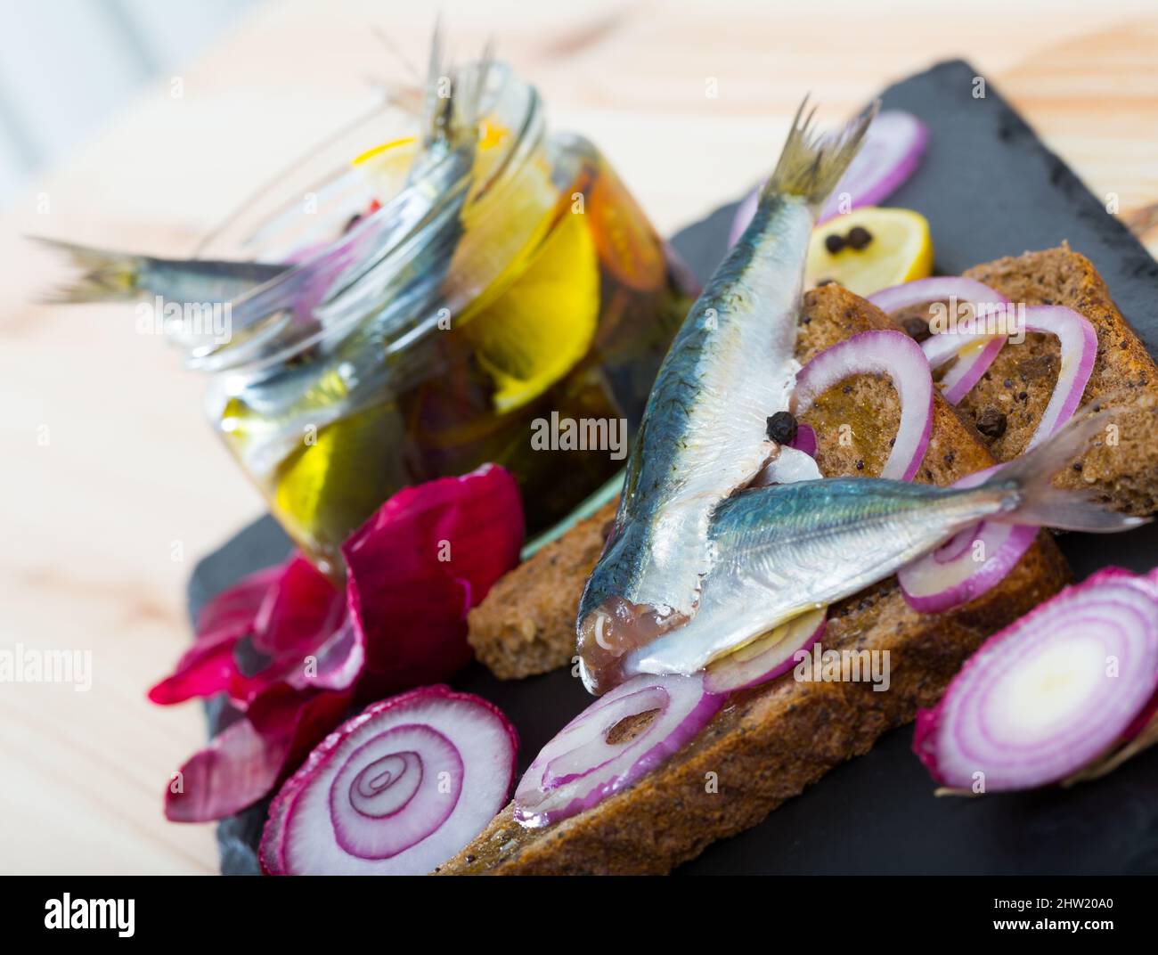 Homemade pickled sprats Stock Photo - Alamy