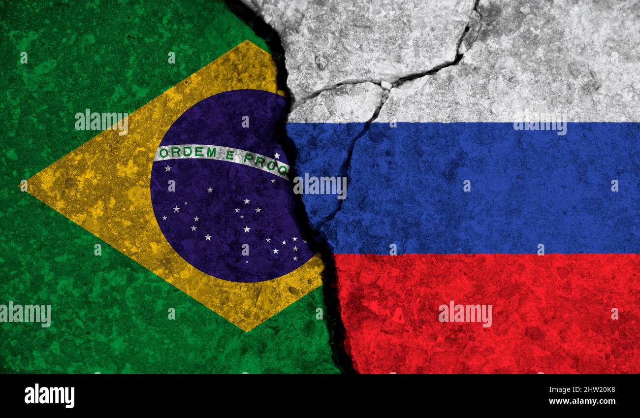 Political relationship between Brazil and russia. National flags on ...