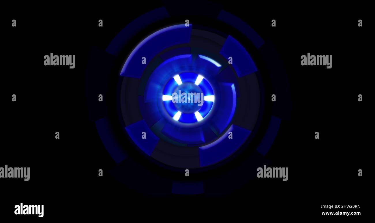 Image of blue circular interfaces spinning over black background Stock ...