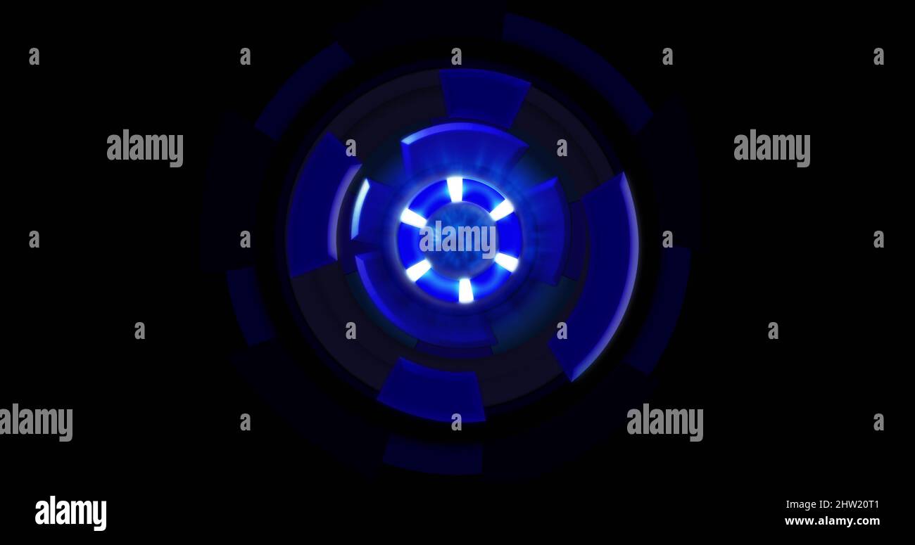Image of blue circular interfaces spinning over black background Stock ...
