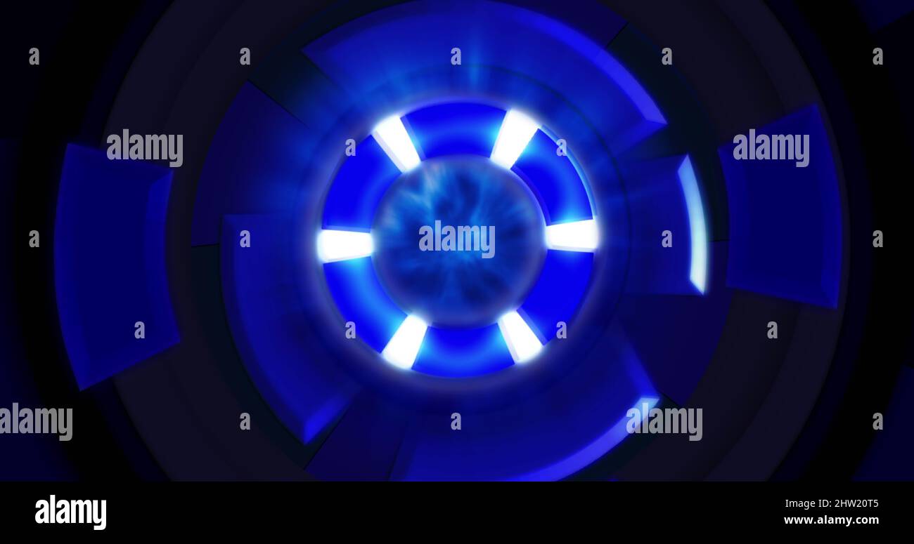 Image of blue circular interfaces spinning over black background Stock ...