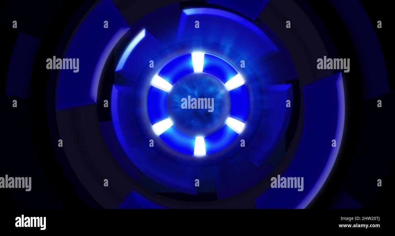 Image of blue circular interfaces spinning over black background Stock ...