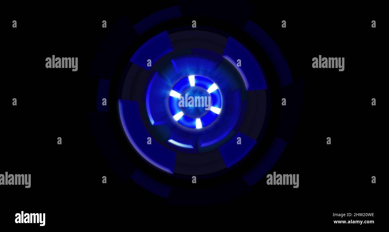 Image of blue circular interfaces spinning over black background Stock ...