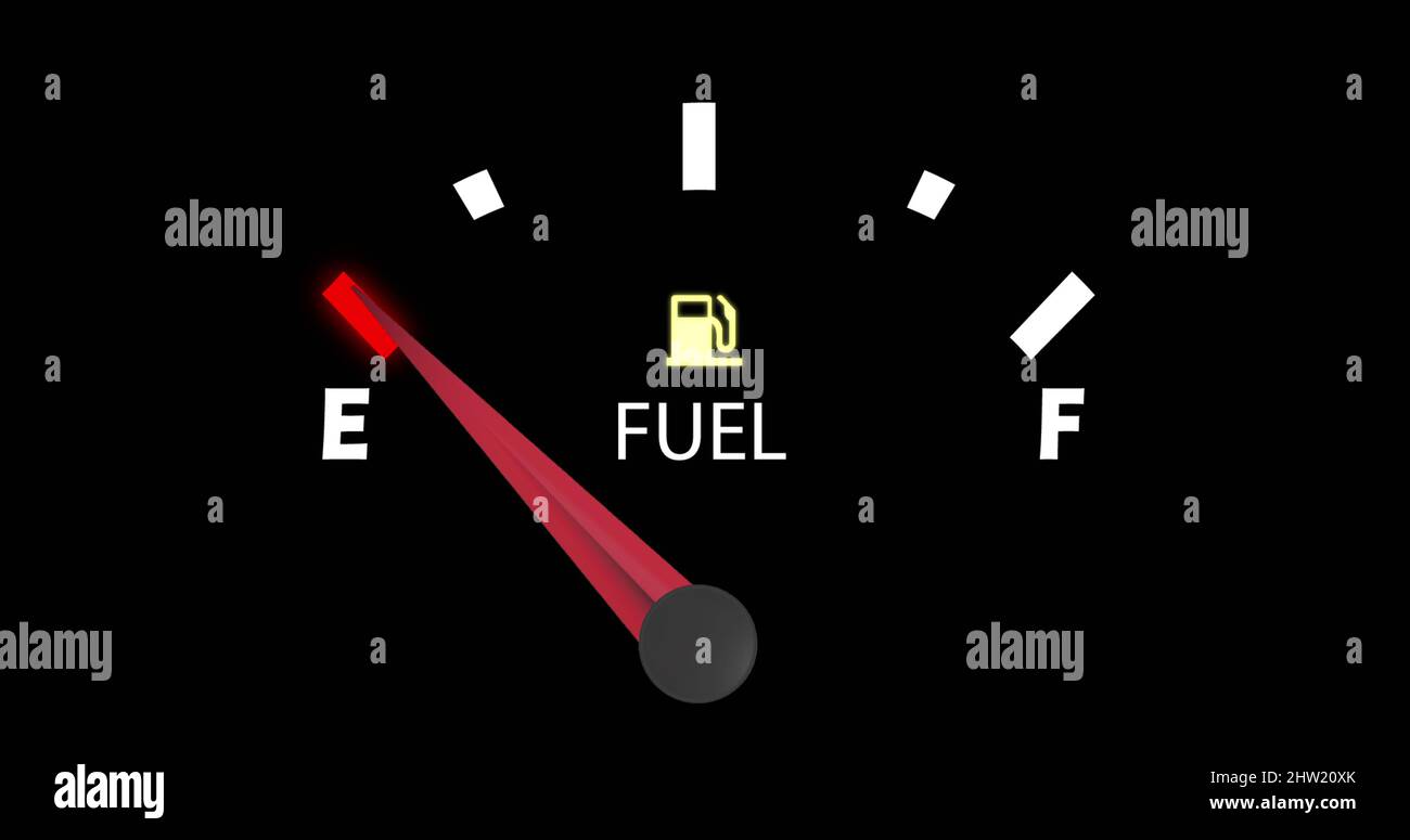 Image of fuel gauge moving over black background Stock Photo - Alamy