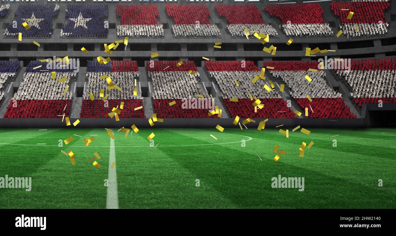 Image of gold confetti falling over flag of united states of america in ...