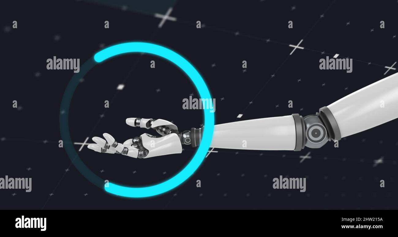 Image of moving circle and robotic arm on black background Stock Photo ...