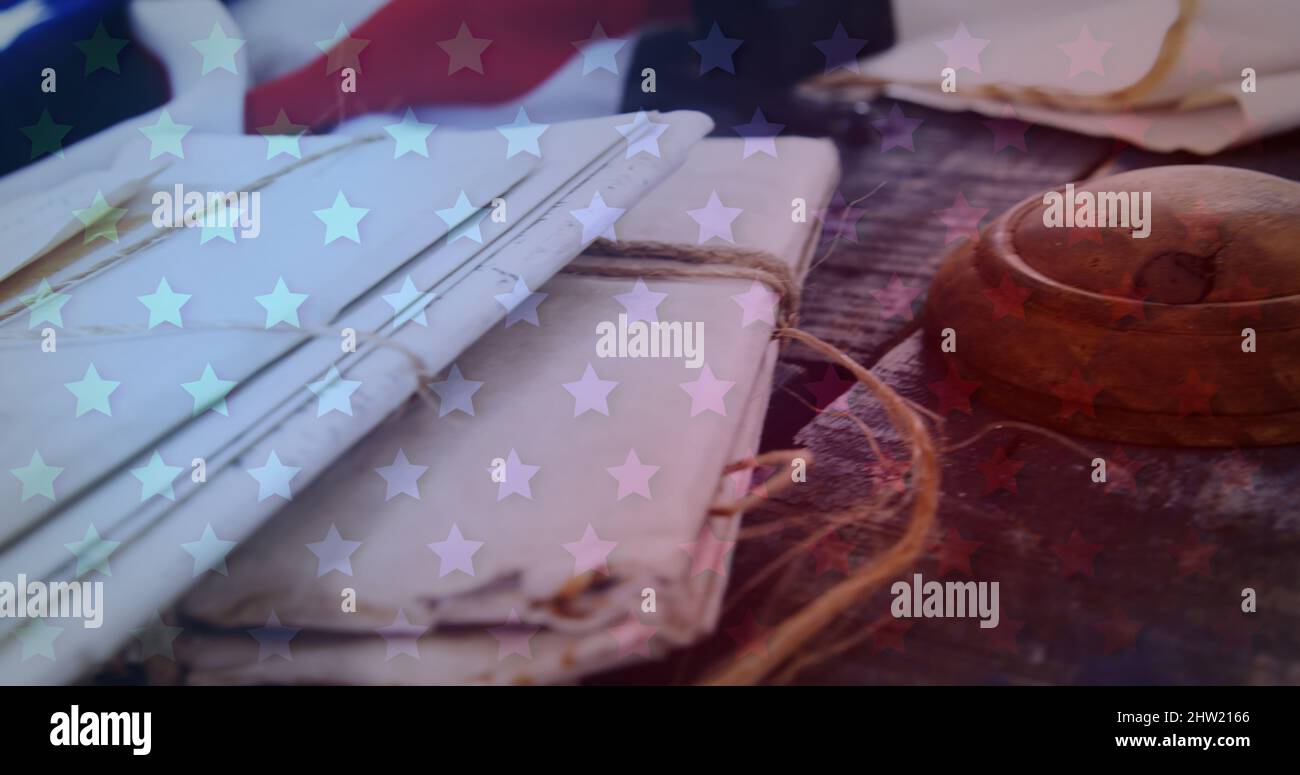 Image of american flag over judge's hammer and files Stock Photo - Alamy