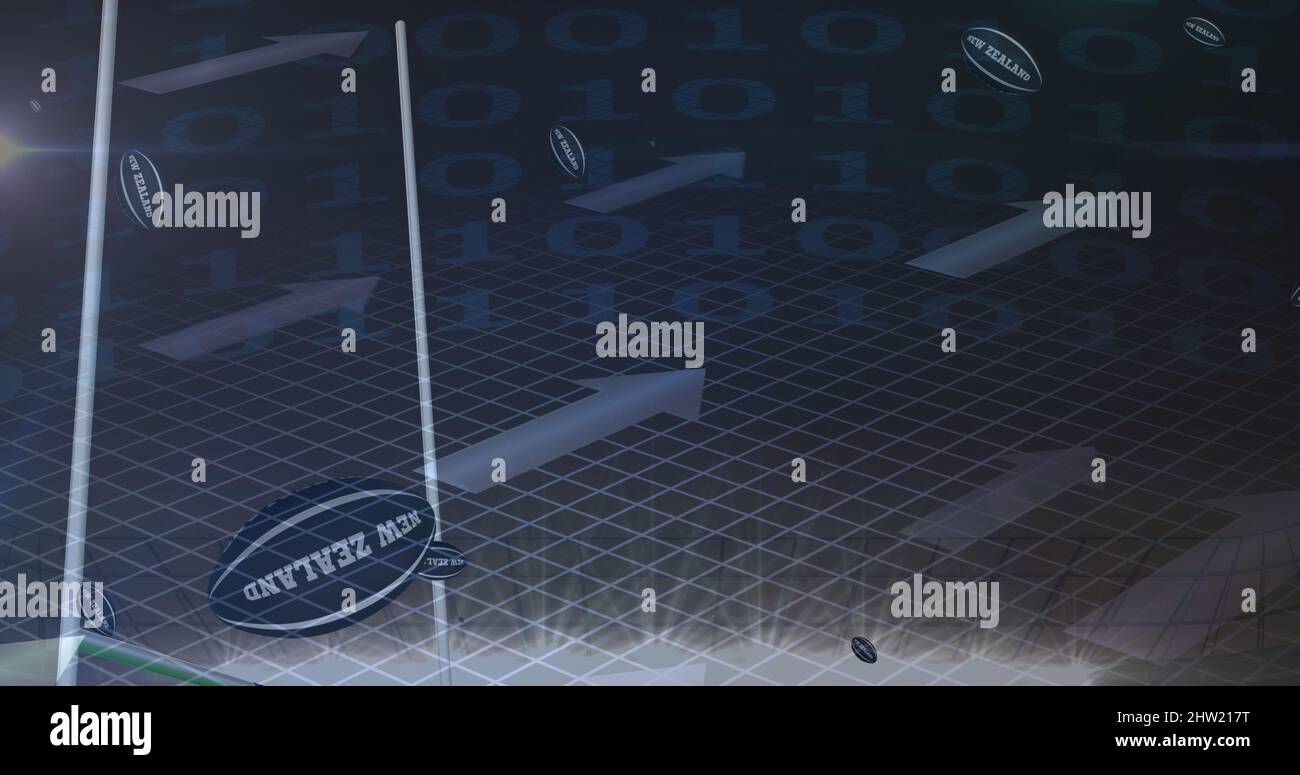 Image of arrows over rugby balls falling with new zealand text at ...