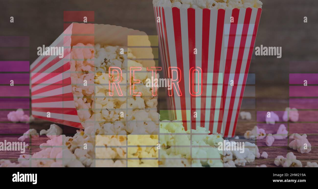 Image of retro text over boxes of popcorn Stock Photo - Alamy