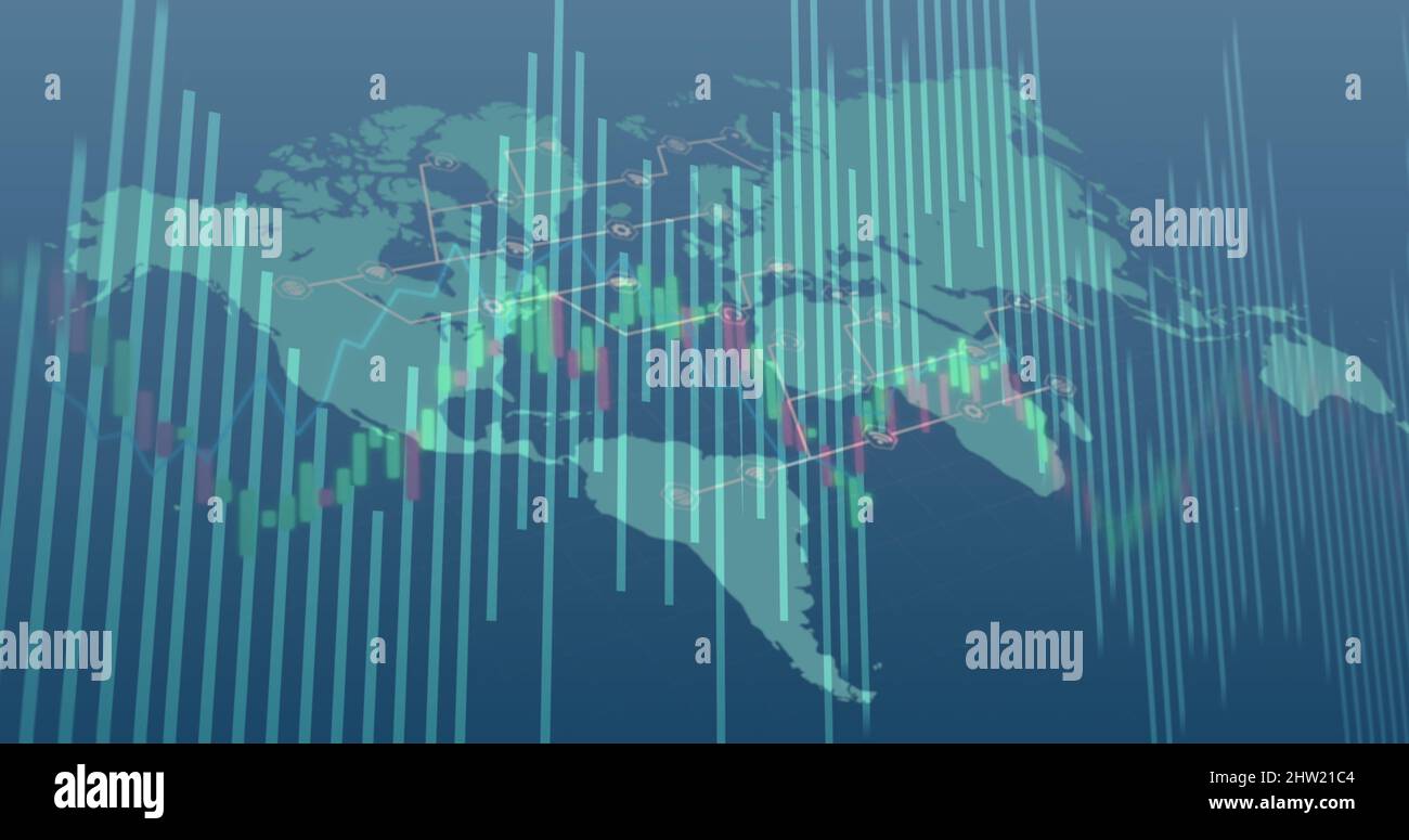 Image of data processing over world map Stock Photo - Alamy