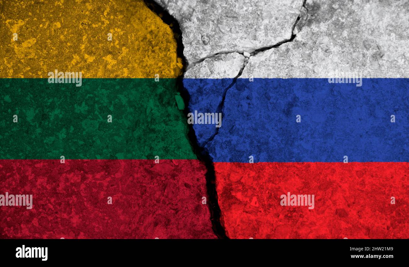Political relationship between Lithuania and russia. National flags on ...