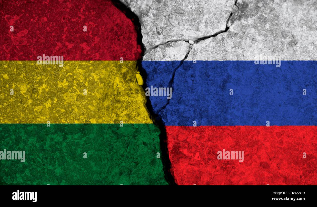 Political relationship between Bolivia and russia. National flags on ...
