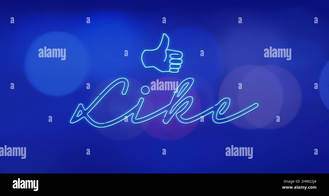 Image of like text over light spots on blue background Stock Photo - Alamy