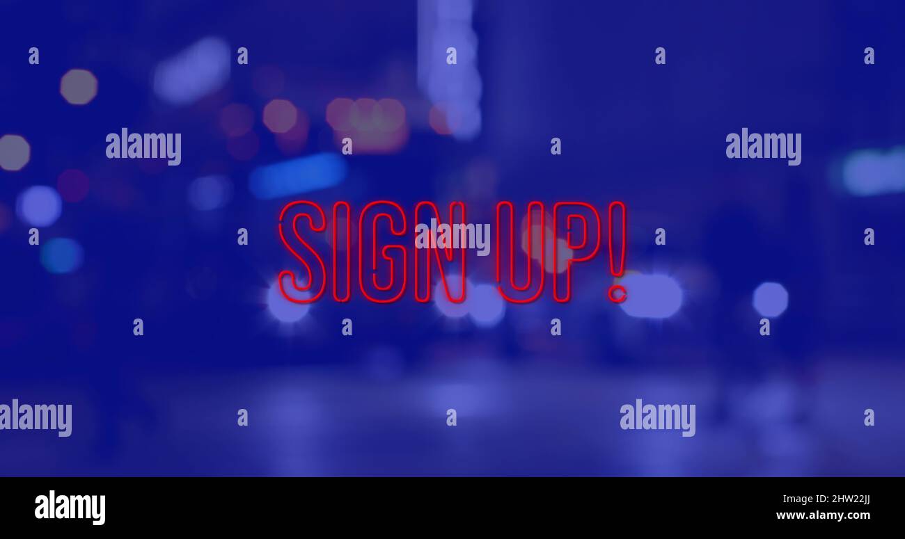 Image of sign up text over cityscape at night on blue background Stock ...