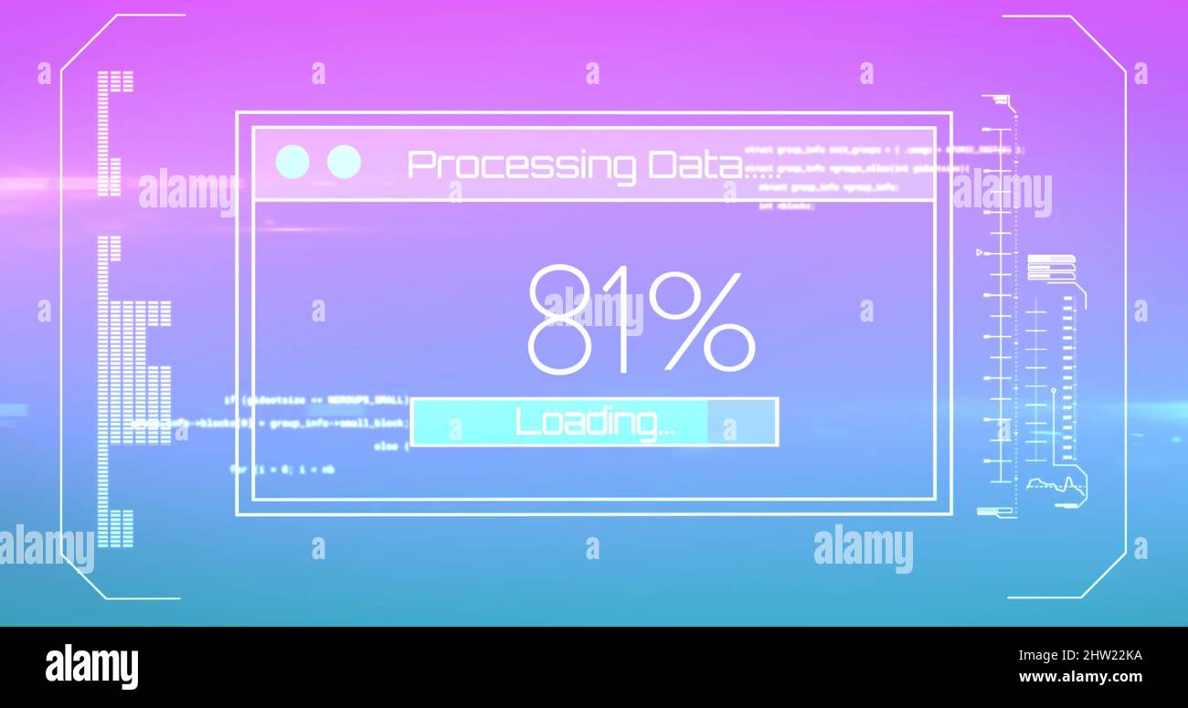 Image of data processing with loading bar on blue background Stock ...