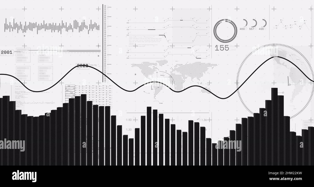 Digital image of statistical data processing against white background ...