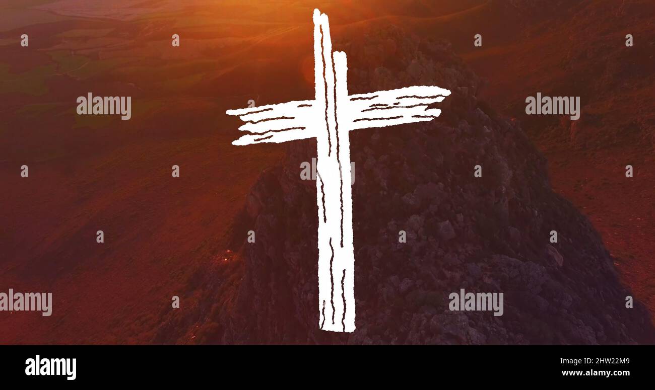 Image of lights over white crucifix shape on mountains Stock Photo - Alamy