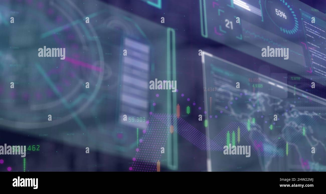 Image of data processing on blue background Stock Photo - Alamy