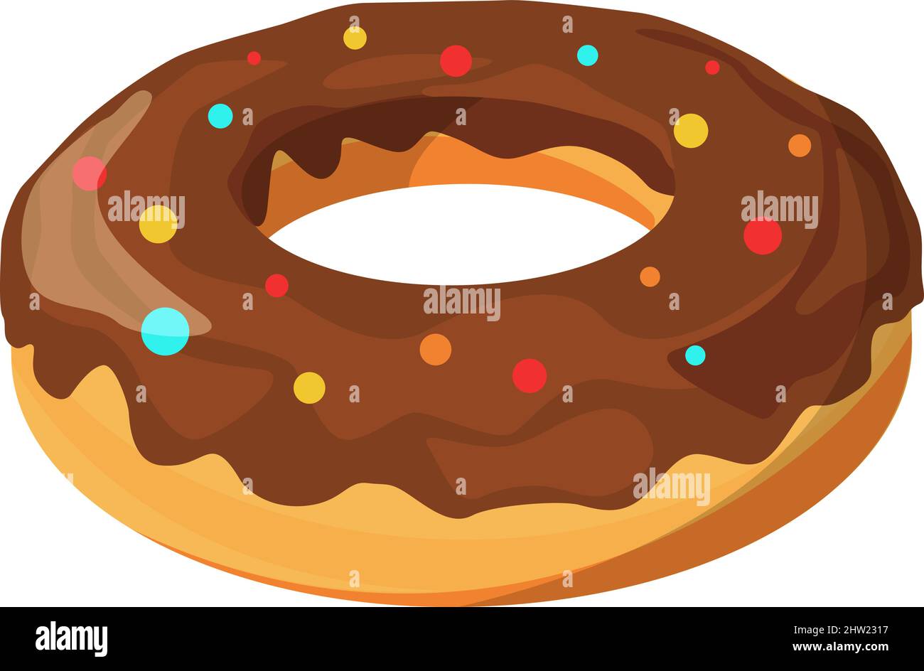 Cartoon donut with chocolate frosting and sprinkles. Yummy sweet snack ...