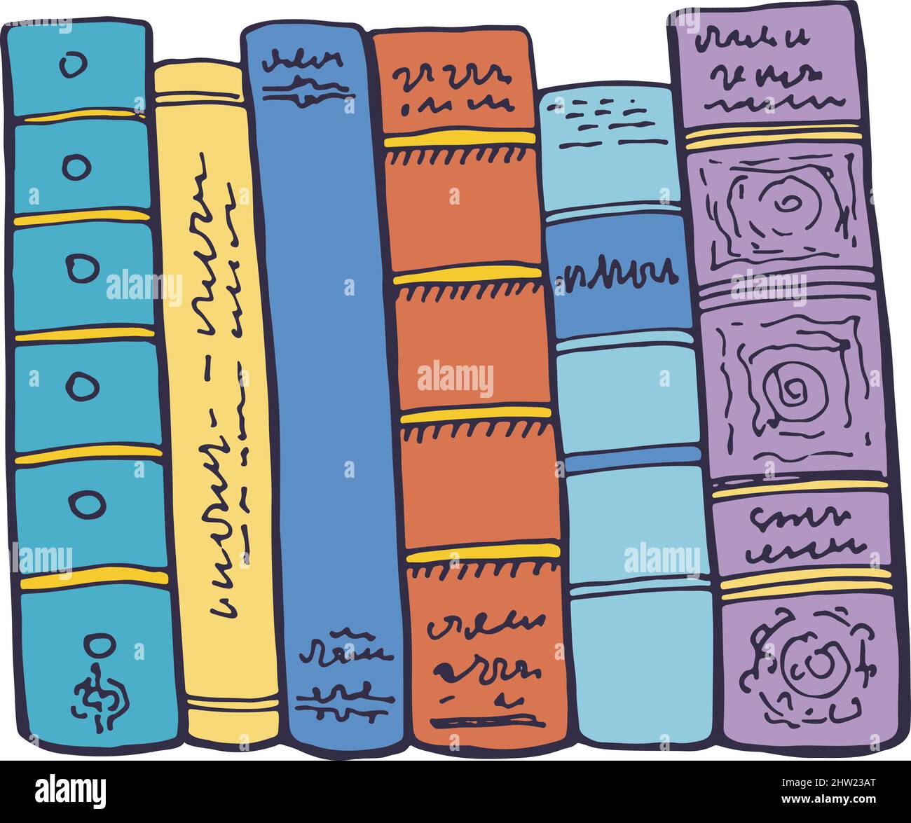 Book stack in hand drawn style. Library bookshelf symbol Stock Vector ...