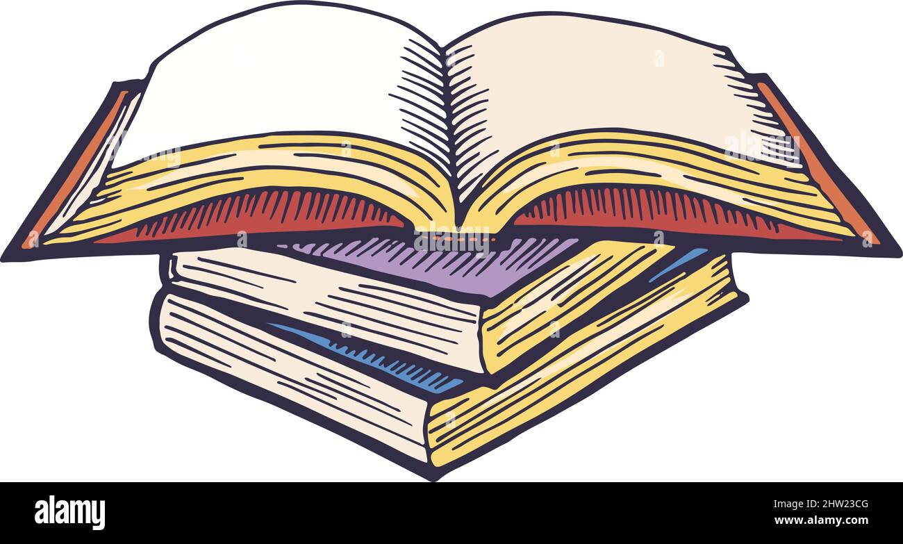 Pile with closed and open book. Studying symbol. Knowledge sign Stock ...