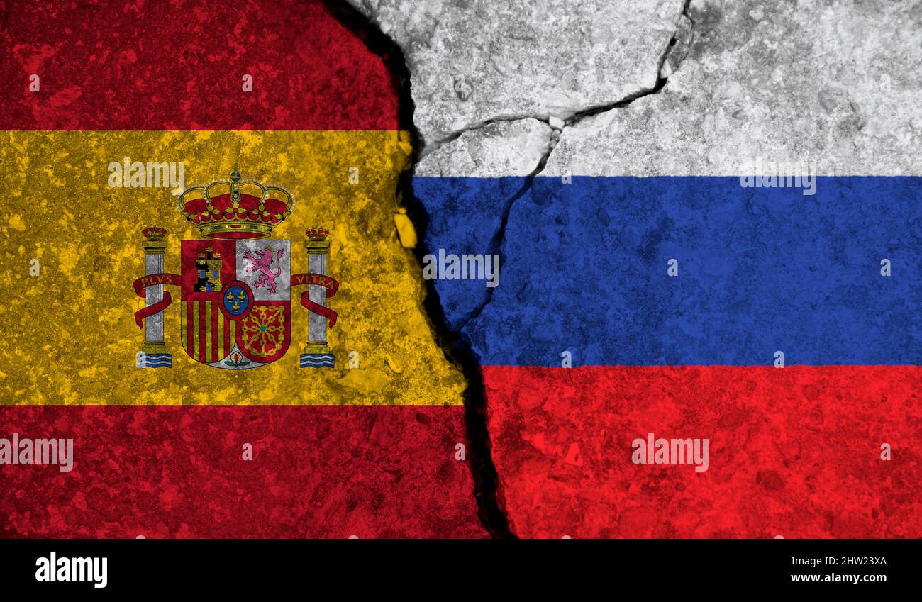 Political relationship between Spain and russia. National flags on ...