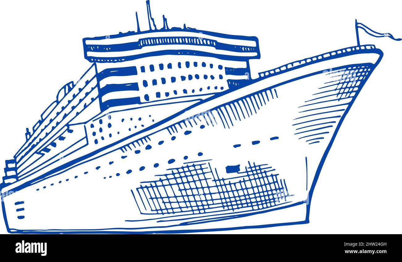 Ship in hand drawn style. Big passenger cruise vessel sketch Stock ...