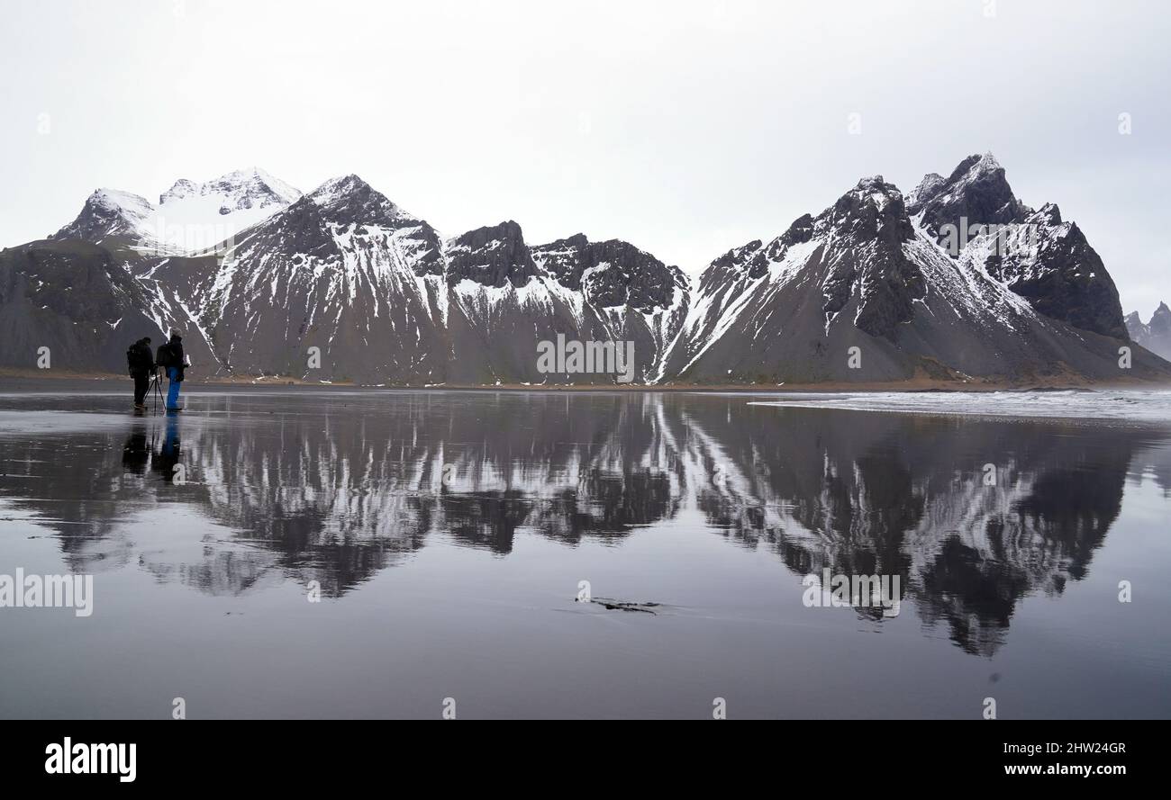 The Vestrahorn mountain in south-east Iceland, noted for its two ...