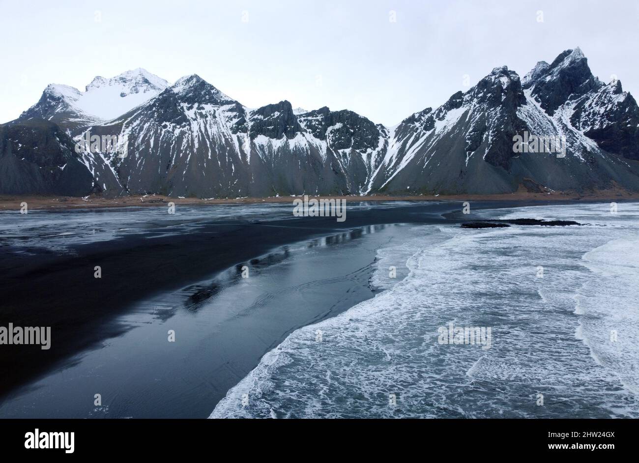 The Vestrahorn mountain in south-east Iceland, noted for its two ...