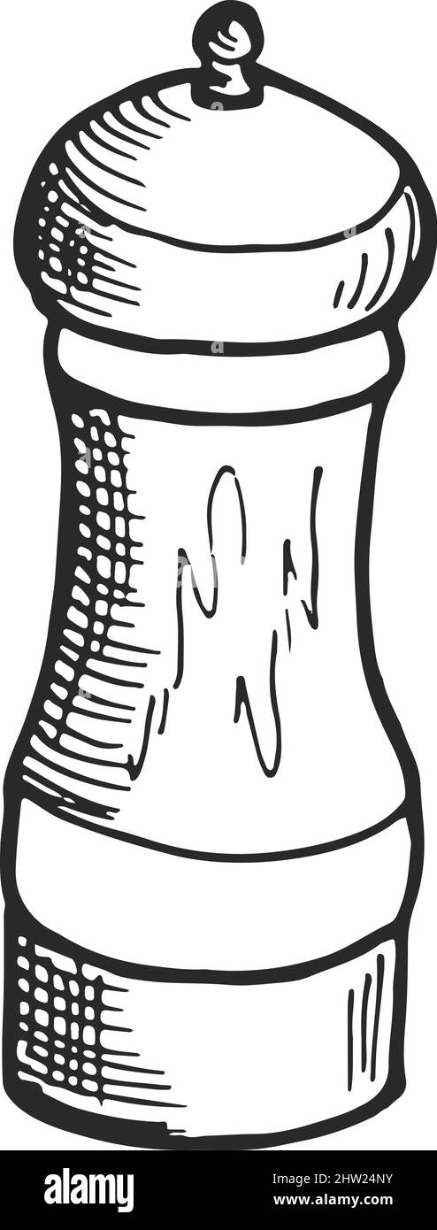 Pepper mill sketch. Hand drawn wooden spice container Stock Vector ...