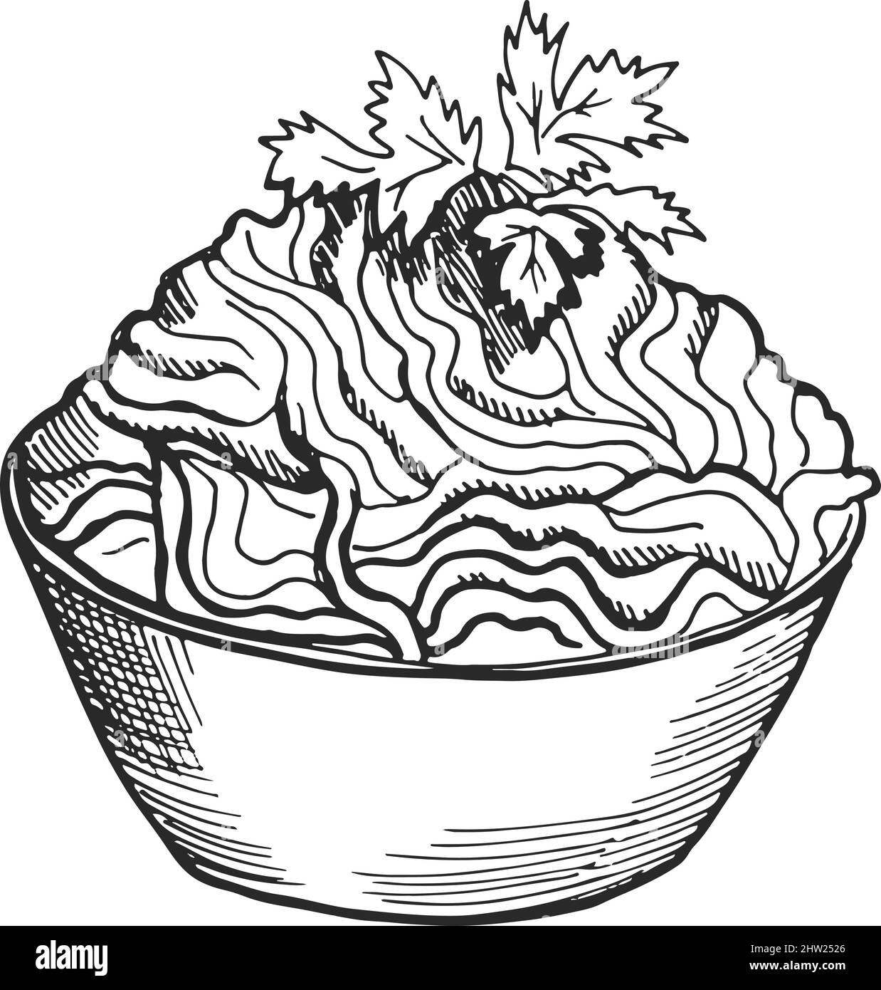 Pasta bowl sketch. Tasty meal dish engraving Stock Vector Image & Art ...