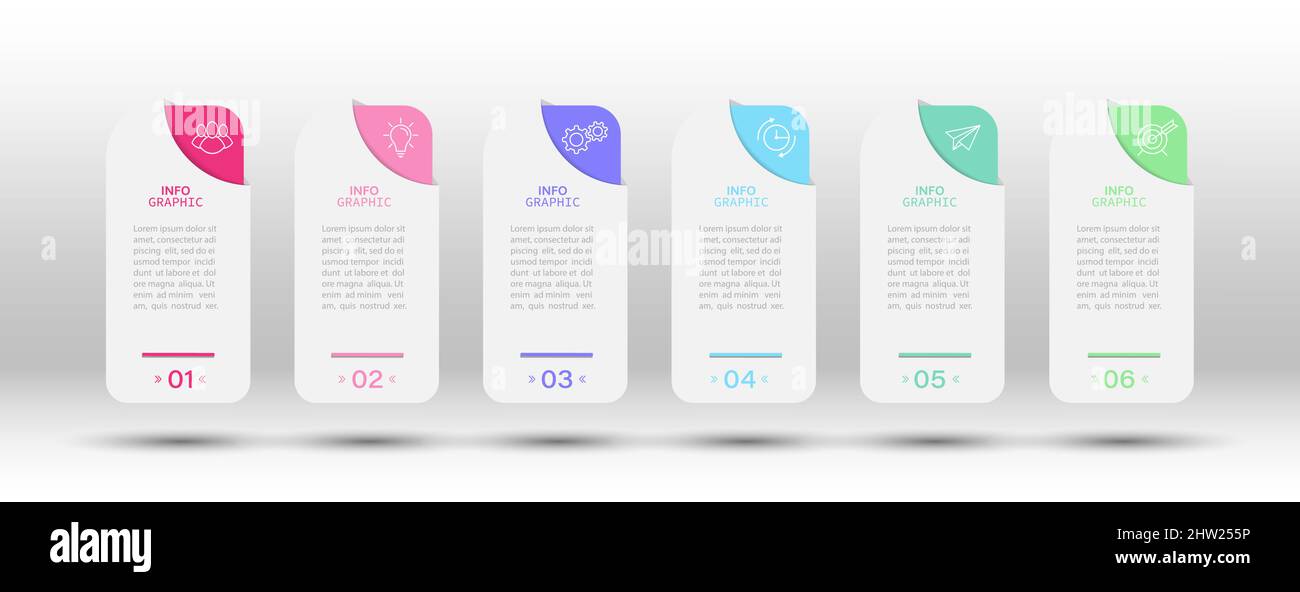 Business infographics. 6 stages of achieving the goal. Stages of the ...