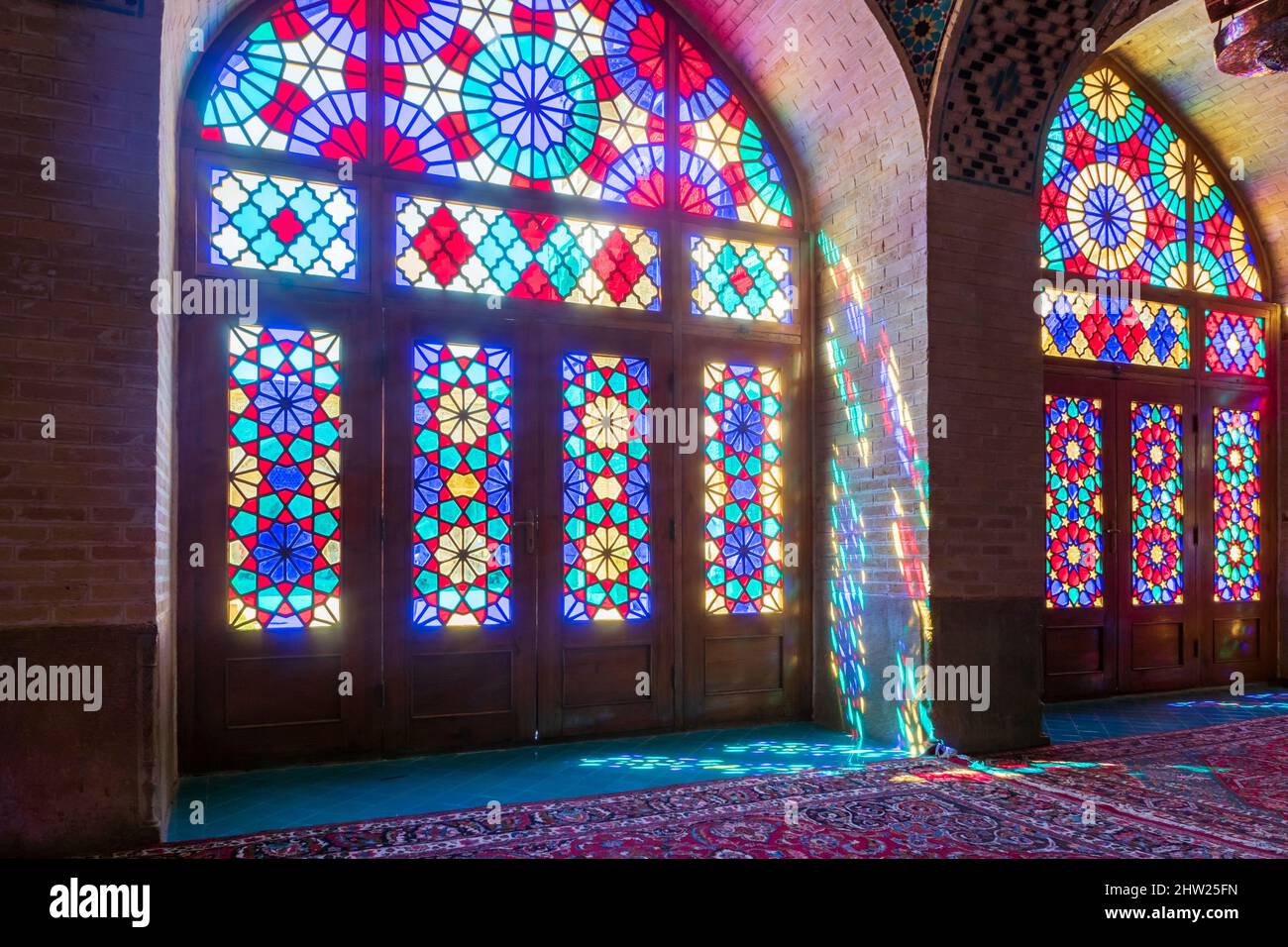Inside of Nasir ol Molk Mosque also known as Pink Mosque, one of the ...