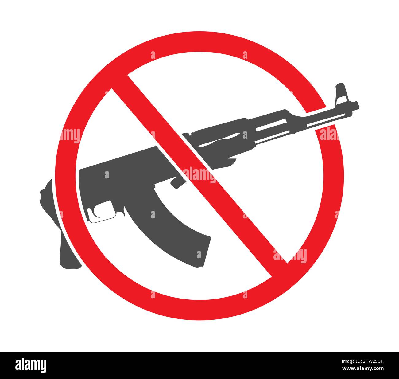 An automatic rifle in a red crossed-out circle. A sign against armament ...