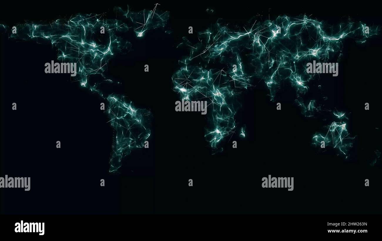 Digital world map animation, seamless loop. Animation of technological ...