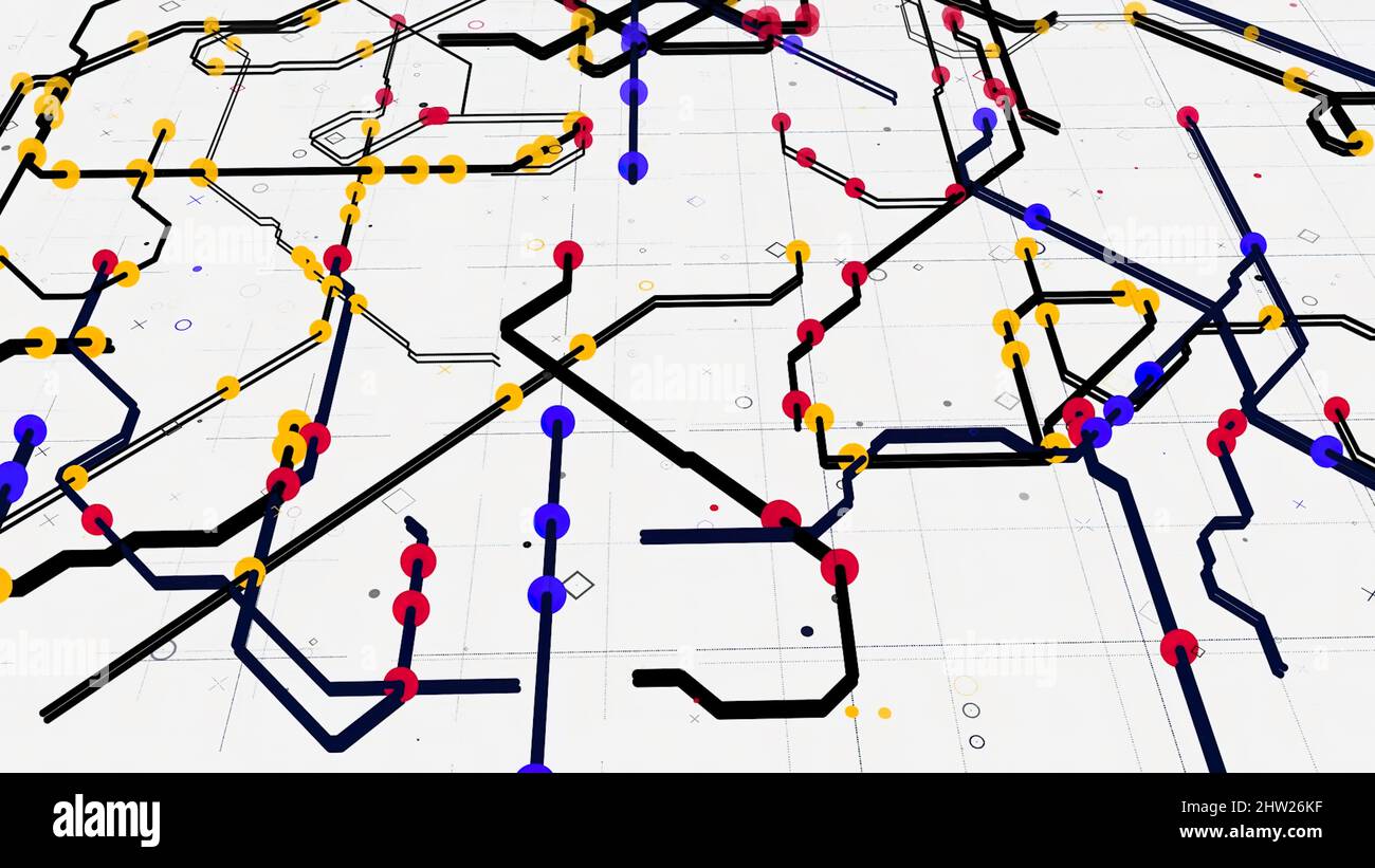 Color digital map of urban routes. Animation. Beautiful modern city map ...