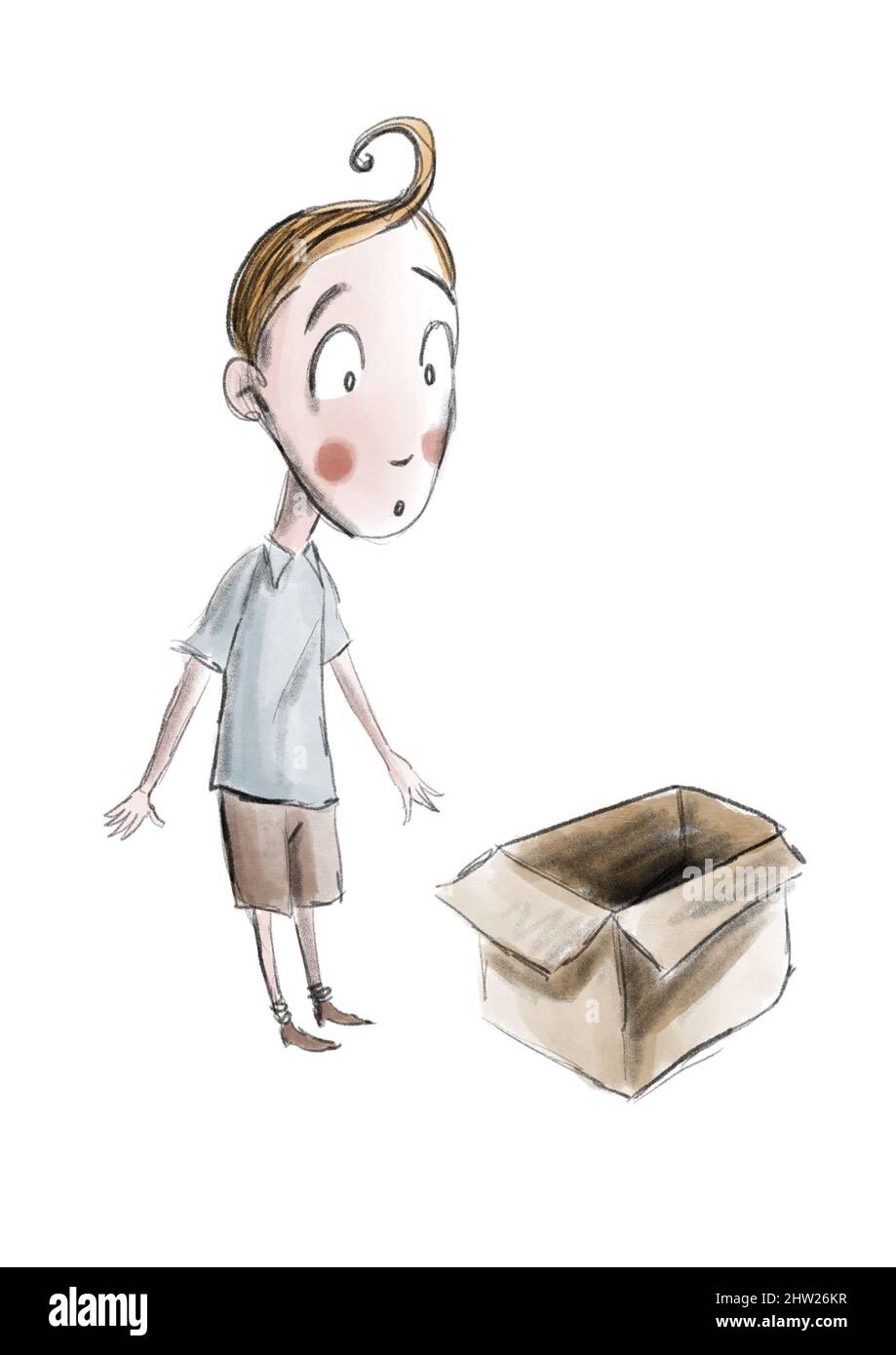 the magic box! A boy looking into a cardboard box with awe Stock Photo ...