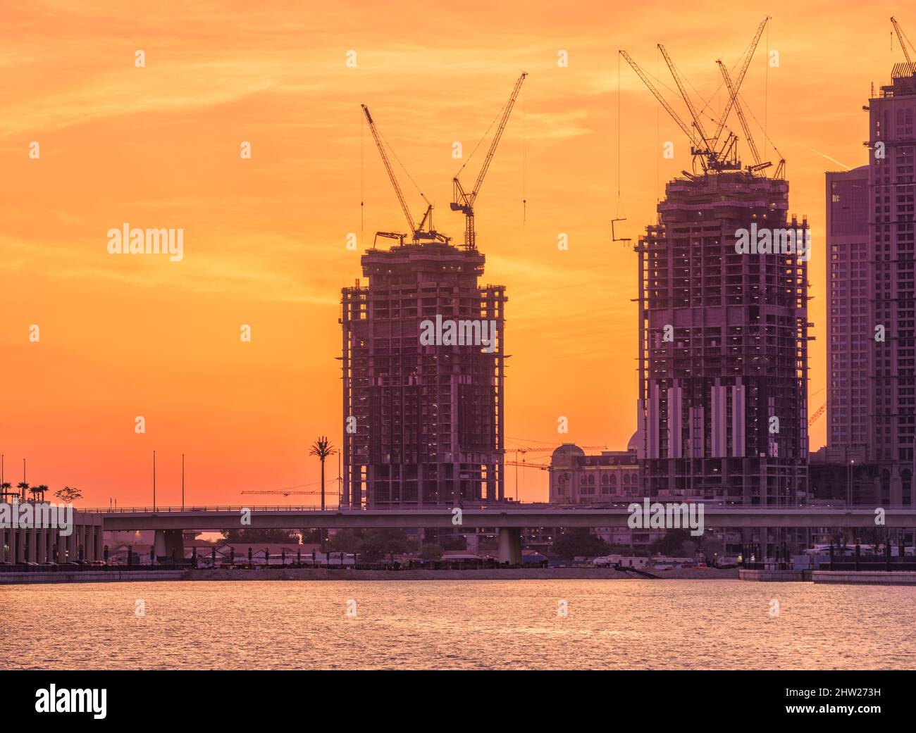 Cityscape of Dubai and panoramic view of Business bay with reflection ...