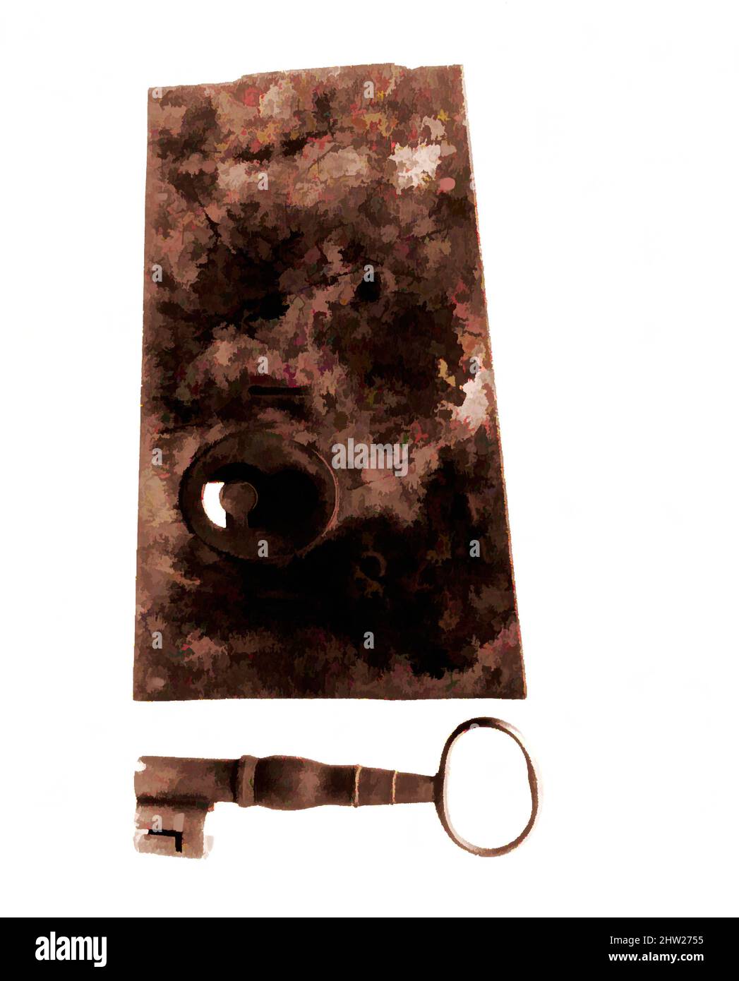 Art inspired by Lock and Key, 1700–1730, Iron, wood, 8 1/2 x 5 1/8 in ...