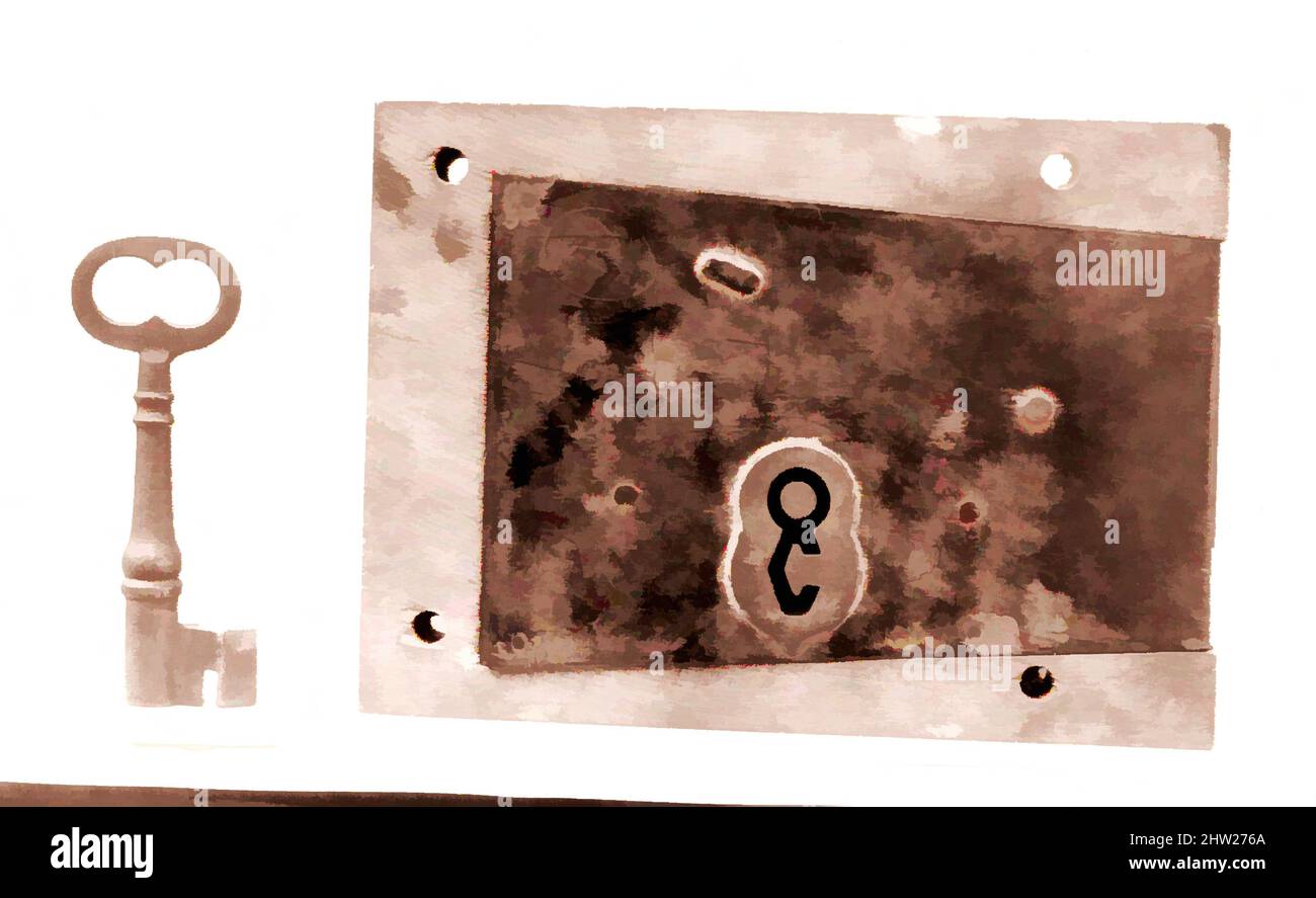 Art inspired by Lock and Key, 1700–1730, Iron, wood, 9 x 6 3/4 in. (22. ...