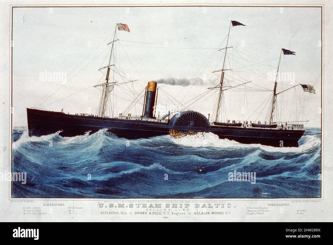 Vintage ship prints USMS steamship Baltic of the Collins Line Stock ...