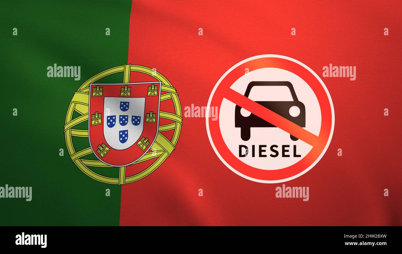 Flag of Portugal with the sign of Diesel fuel ban 3D illustration Stock ...