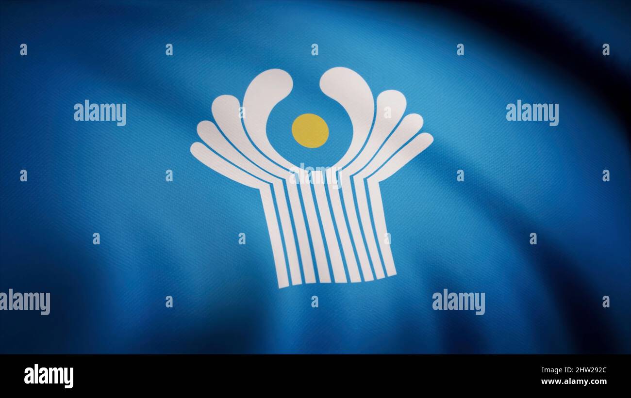 Flag of CIS. Beautiful satin canvas waving flag of CIS. Abstract close ...