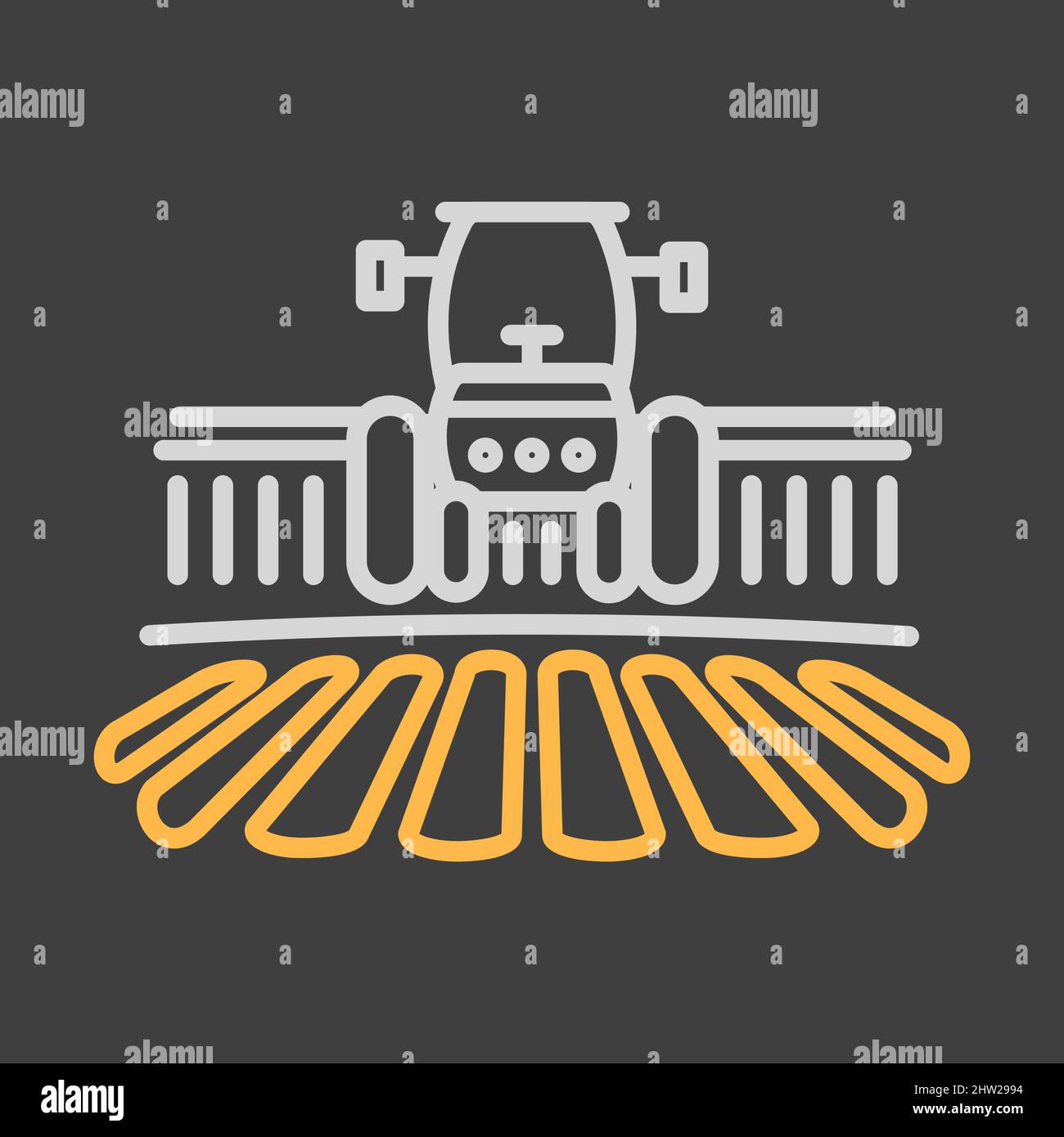 Tractor processes the earth a rural landscape icon. Agriculture sign ...