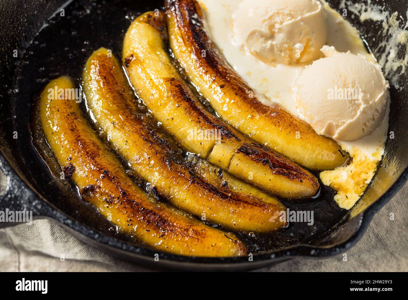 Homemade Sauteed Bananas Foster Dessert with Ice Cream Stock Photo - Alamy