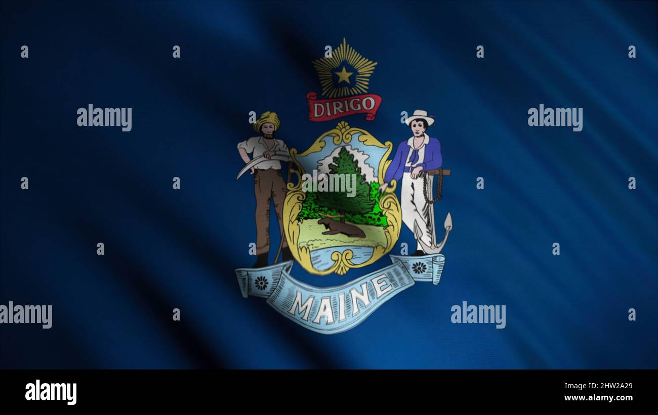 Abstract animation of Maine-State flag waving in the wind. The flag of ...