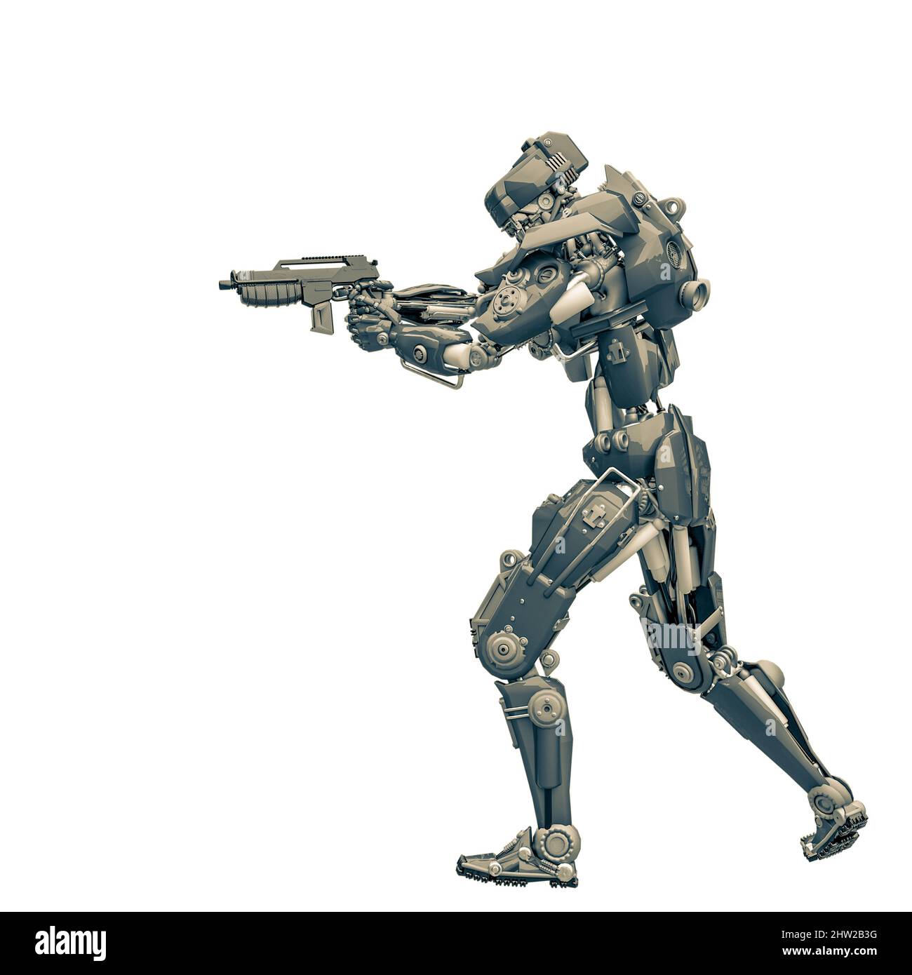 mechanical soldier walking and aiming, 3d illustration Stock Photo - Alamy