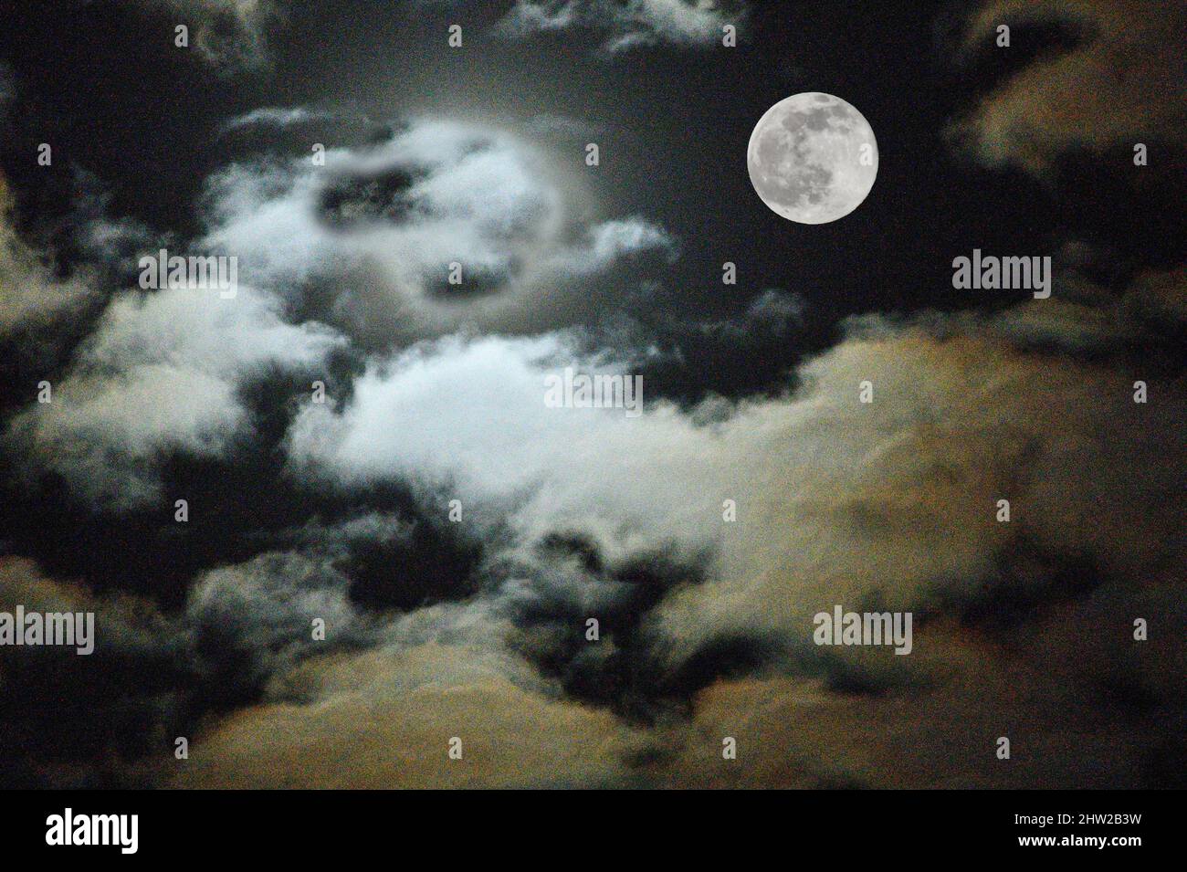 Moonlight over cloud formation Hook Norton Oxfordshire England uk Stock ...