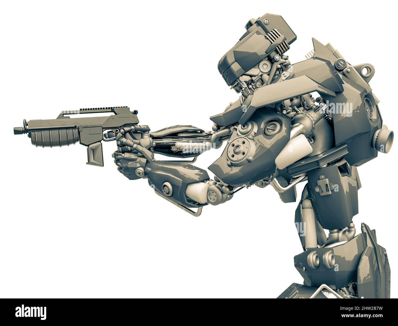 mechanical soldier aiming the pistol, 3d illustration Stock Photo - Alamy